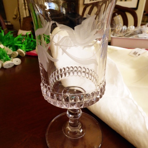 Dining | Vtg Clear Light Purple Tint Glass Etched Floral Footed Stem ...